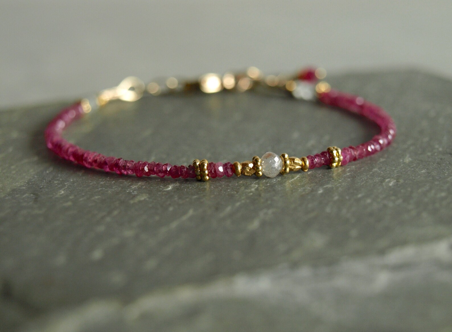 Diamond and Ruby Bracelet Genuine Real Diamond and Fine Small | Etsy