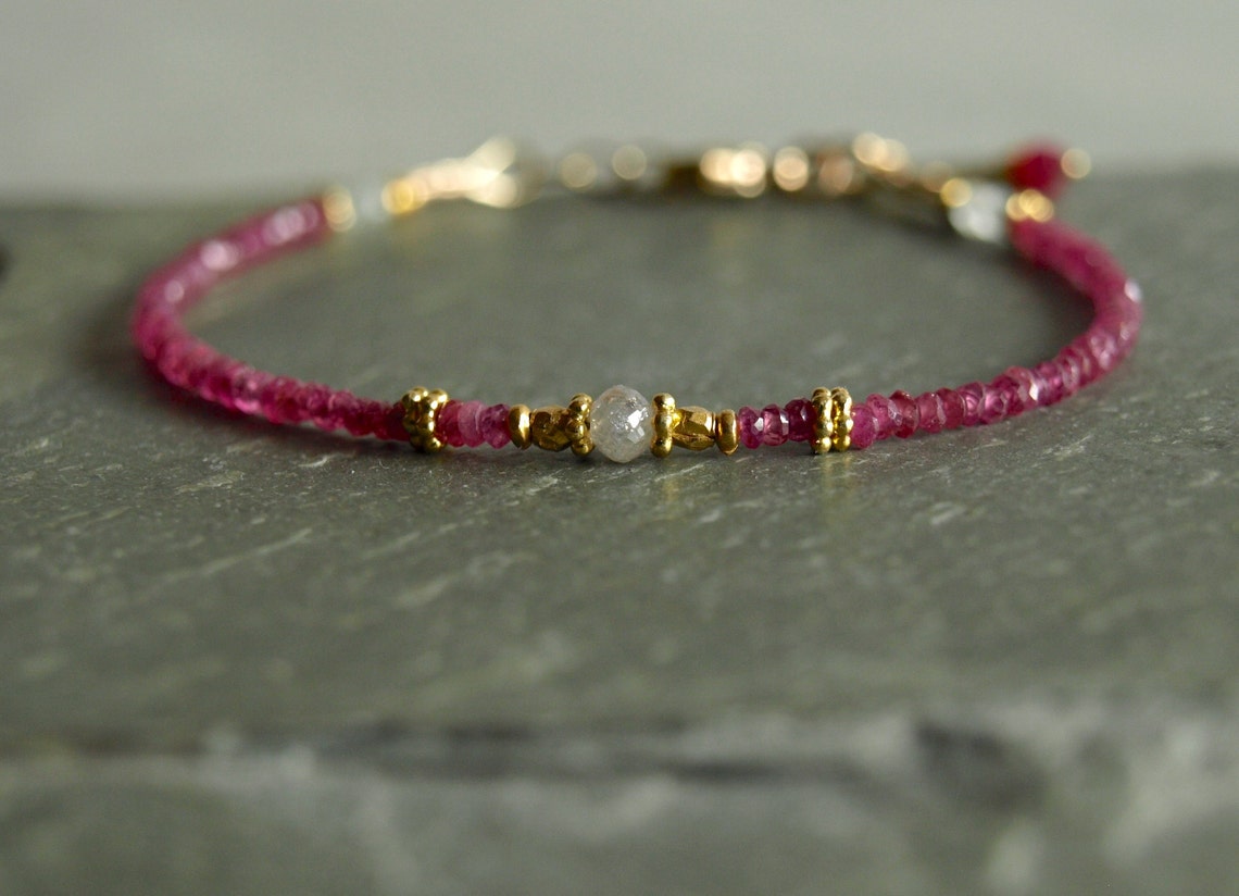 Diamond and Ruby Bracelet, Genuine Real Diamond and Fine Small Rich ...