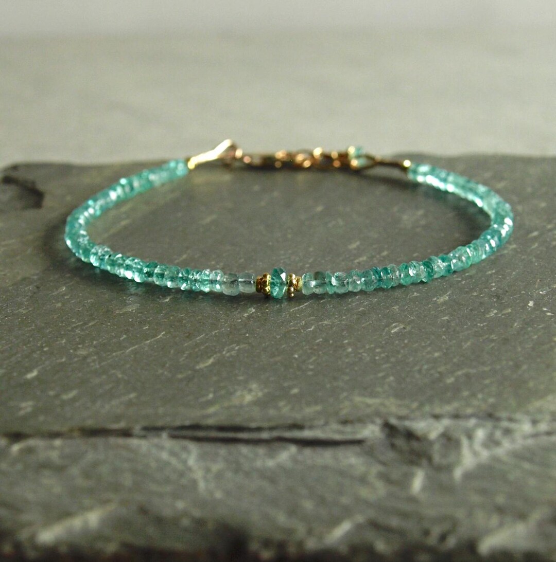 Small Emerald Bracelet, Tiny Natural Blue Green Emeralds, Gold Beads ...