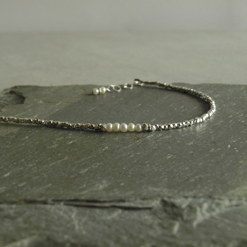 Tiny Pearl Bracelet, Sterling Silver Beads, White Freshwater Pearls ...