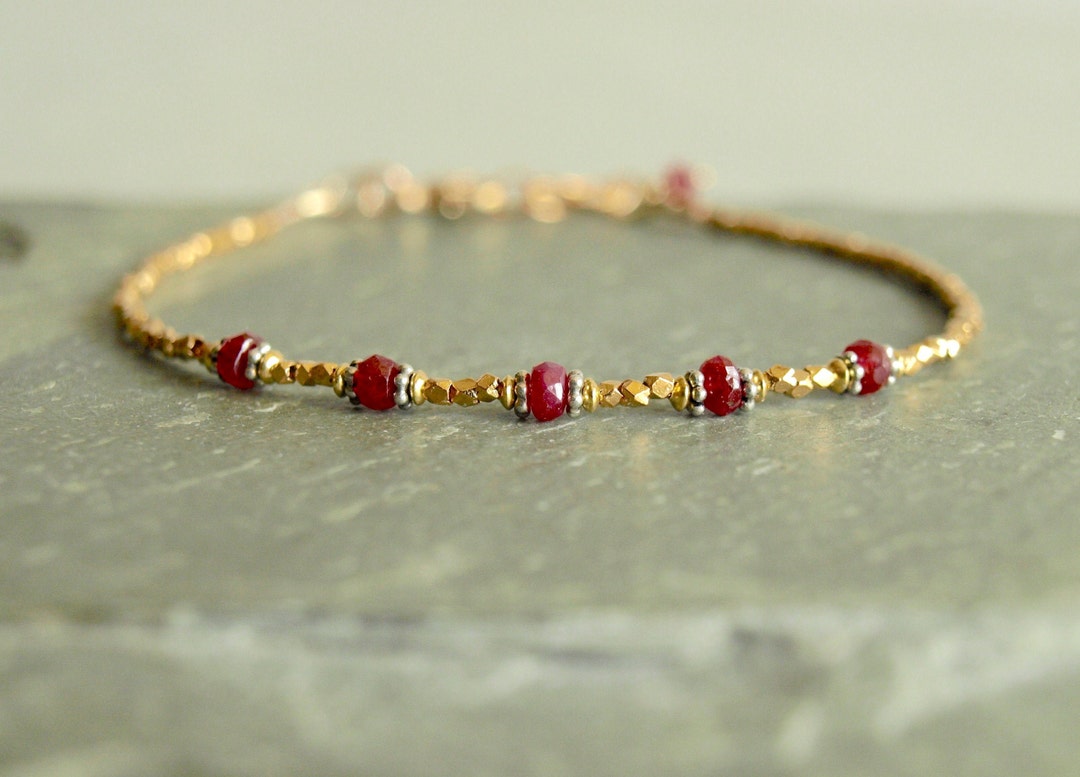 Ruby Bracelet With Gold Beads Small Natural Real Longido Rich - Etsy