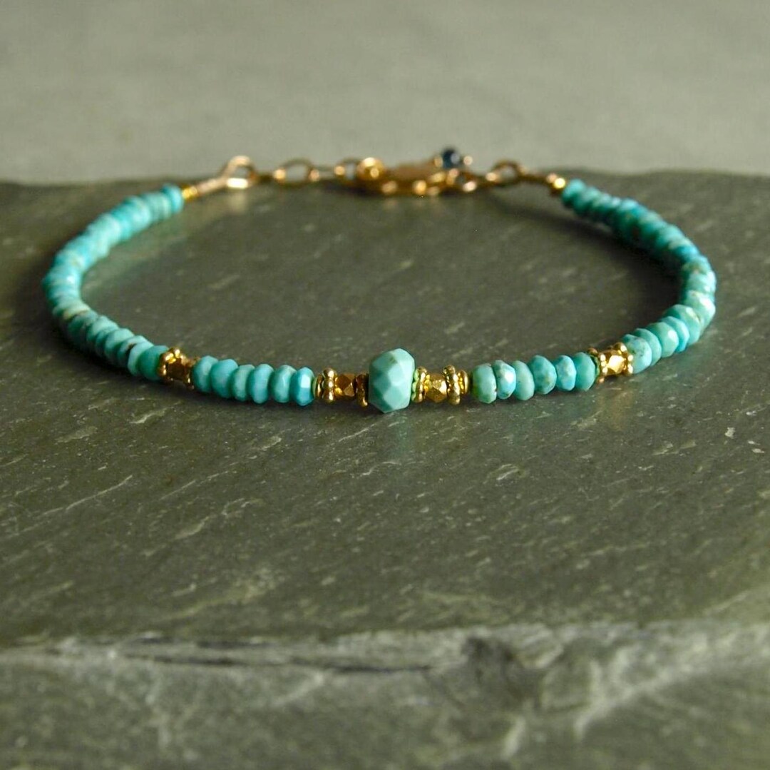Turquoise Bracelet, Sleeping Beauty Turquoise, Gold Beads, Natural Real ...