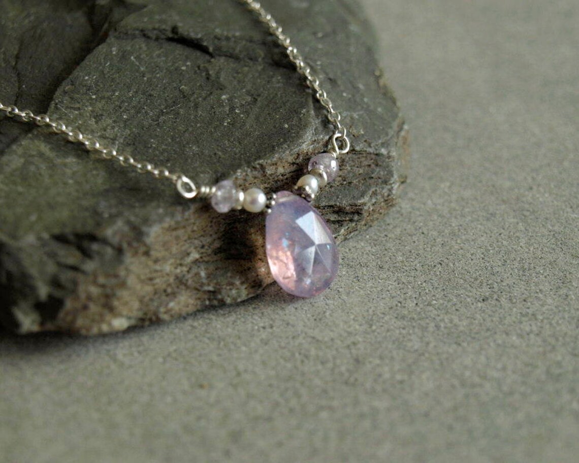 Lavender Pearl Necklace Purple Scorolite Pendant With Small - Etsy