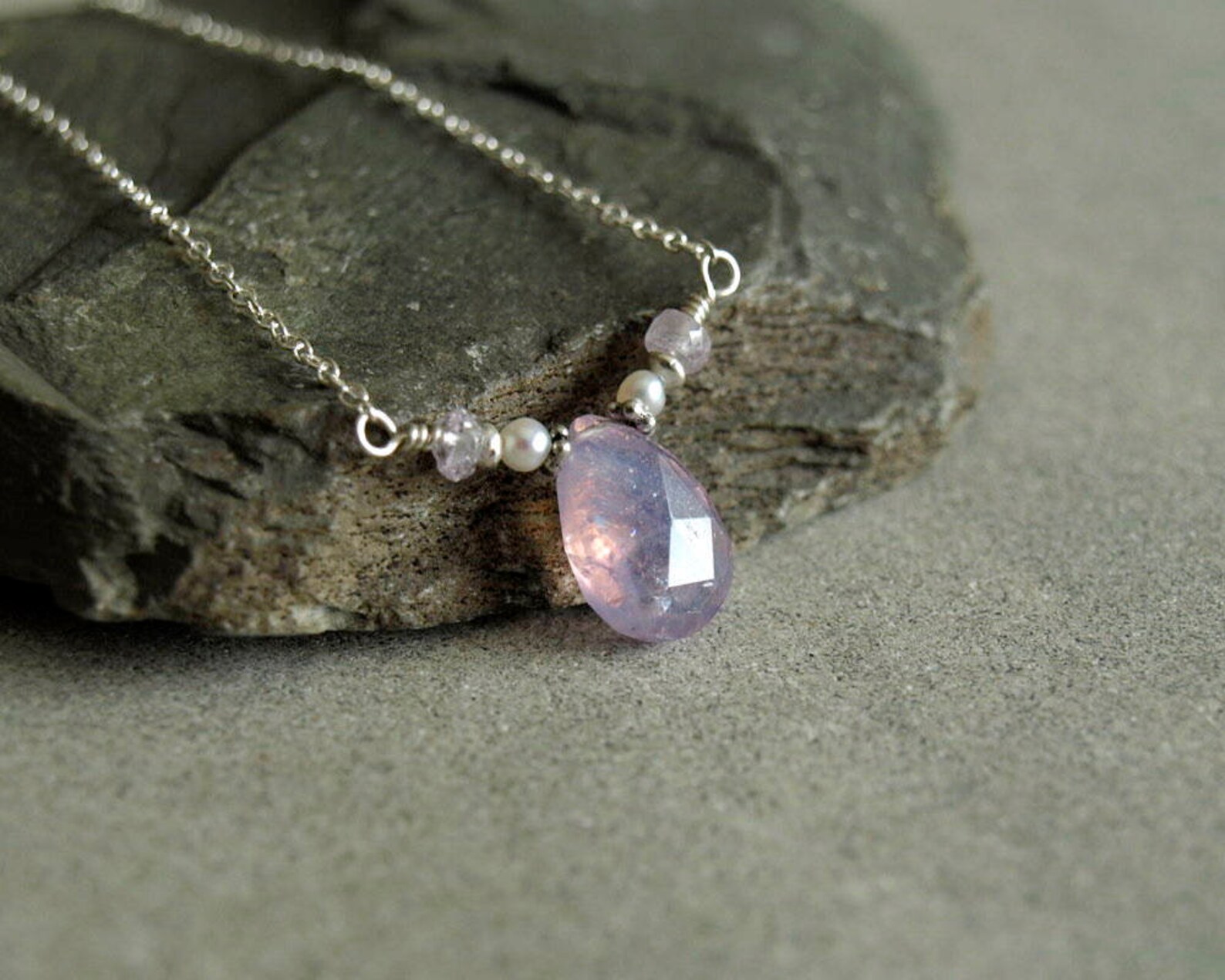 Lavender Pearl Necklace Purple Scorolite Pendant With Small - Etsy