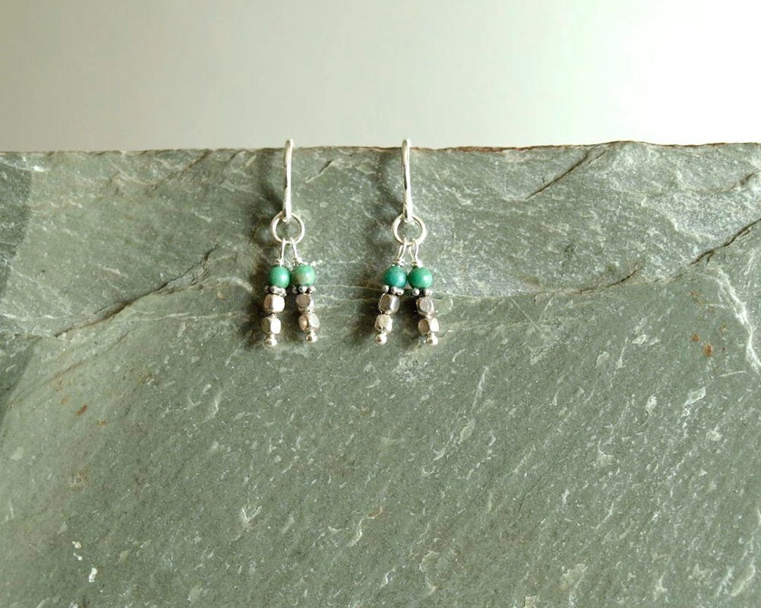 Small Turquoise Earrings, Sterling Silver, Minimalist Bead Earrings ...