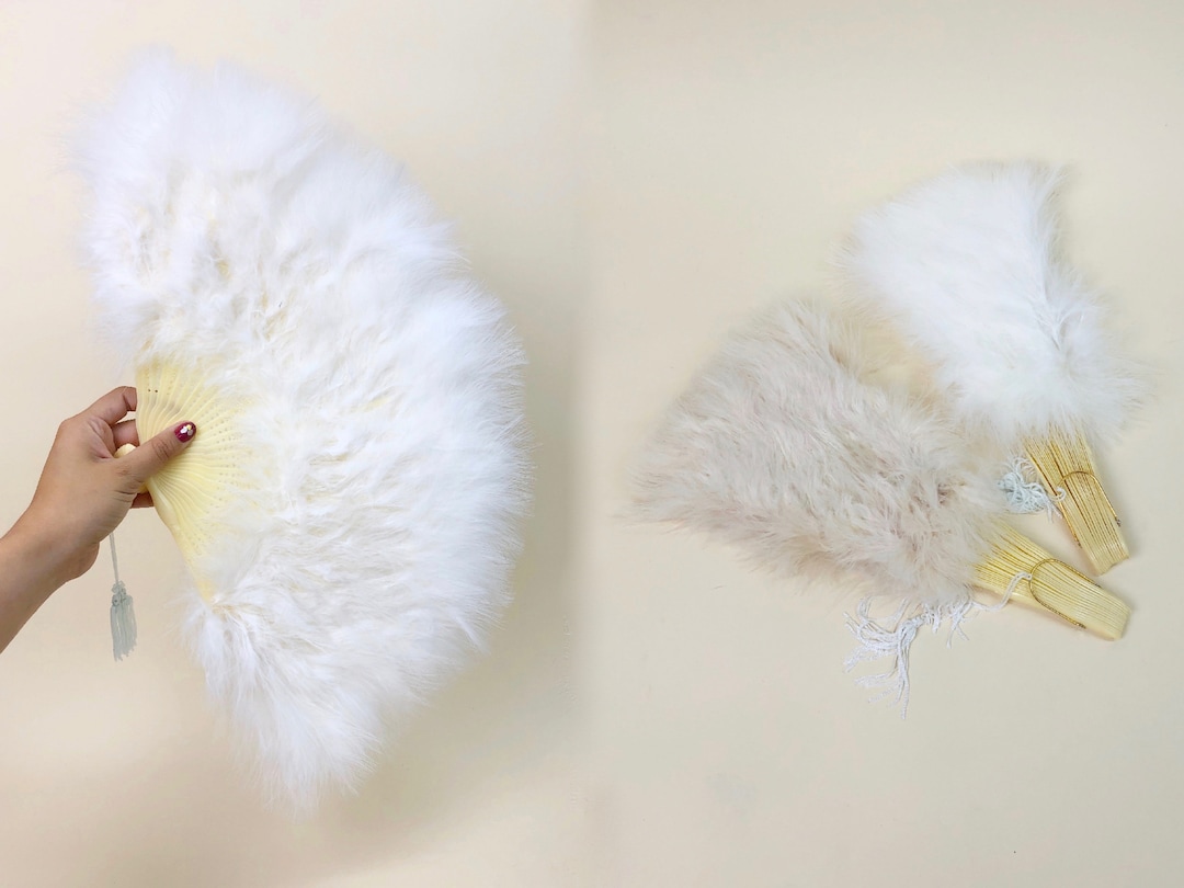 Vintage 1960s Marabou Feather Fans in Neutral Tones, White & Ivory ...