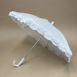 Vintage Small White Parasol W/ Lace Trim, 70s White Parasol, Great for ...
