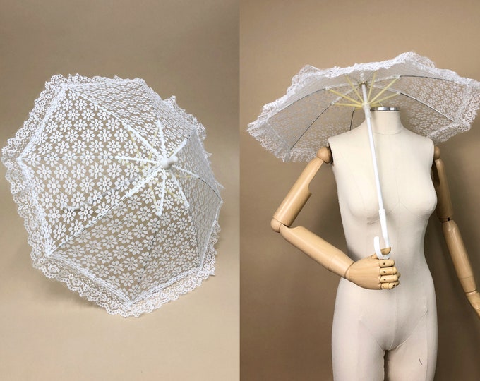 Vintage Small White Lace Parasol, 70s Small Parasol, Great for Weddings ...