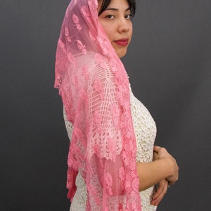 Carla Pink Mantilla, Vintage 1960's Deadstock Spanish Mantilla, Pink Bridal Veil, 60s Made in ...