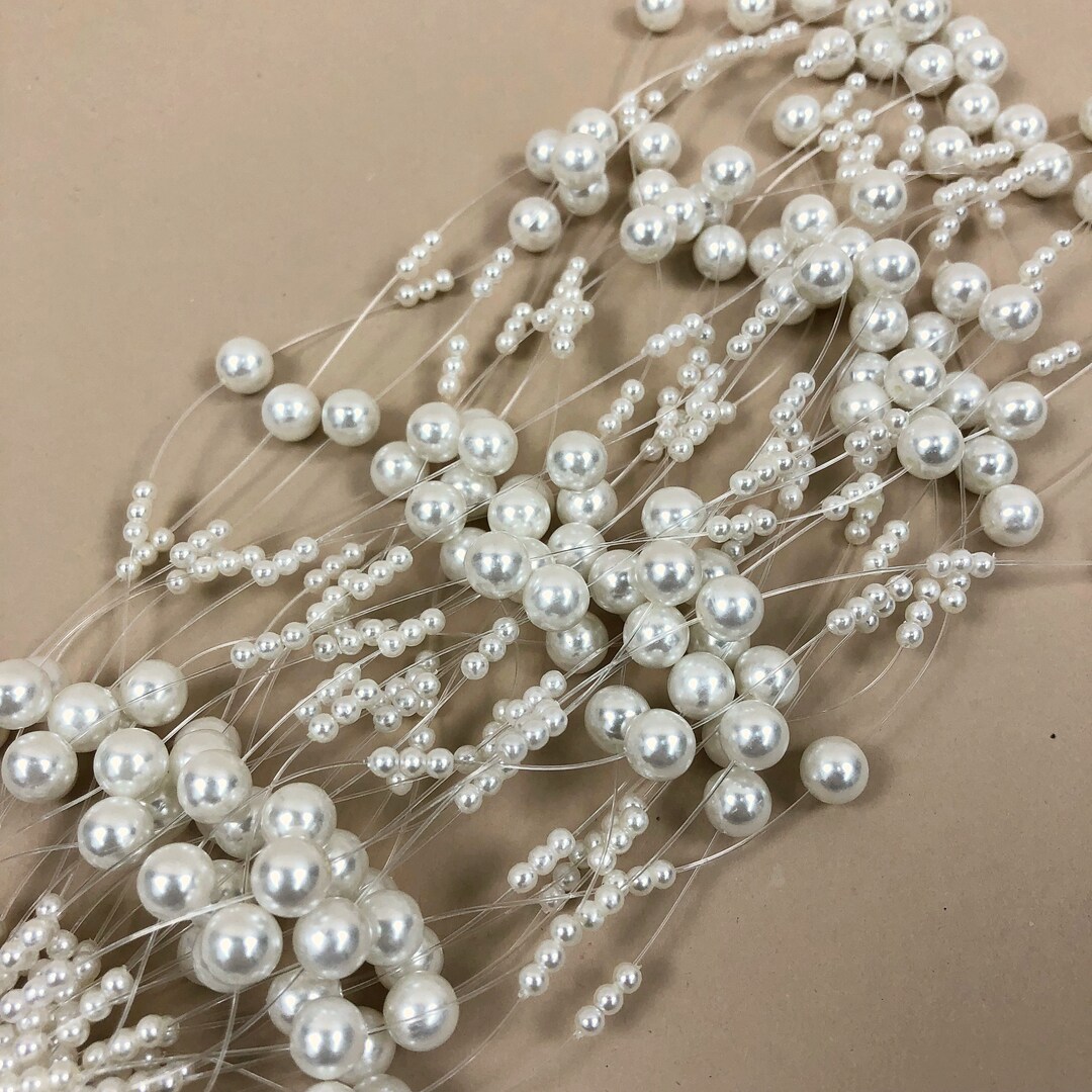 Vintage White 12 Stem Large & Small Faux Pearl Spray With Illusion Wire ...