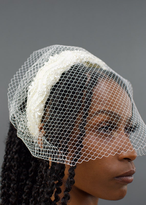 Fair Lady Bridal Head Band with Netting, Vintage Dead… - Gem