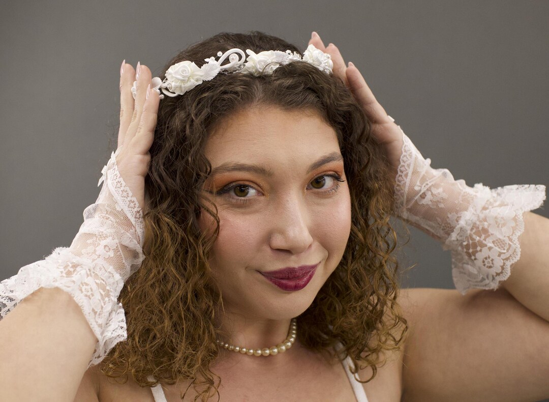 Sarah Vintage 1970s Deadsock Whimsical Rosette Bridal Halo Crown, 70s ...