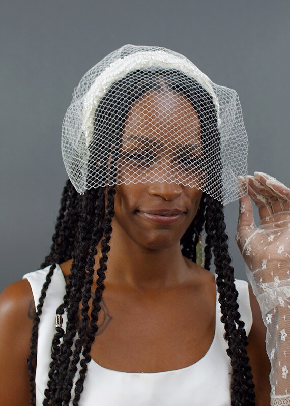 Fair Lady Bridal Head Band with Netting, Vintage Dead… - Gem