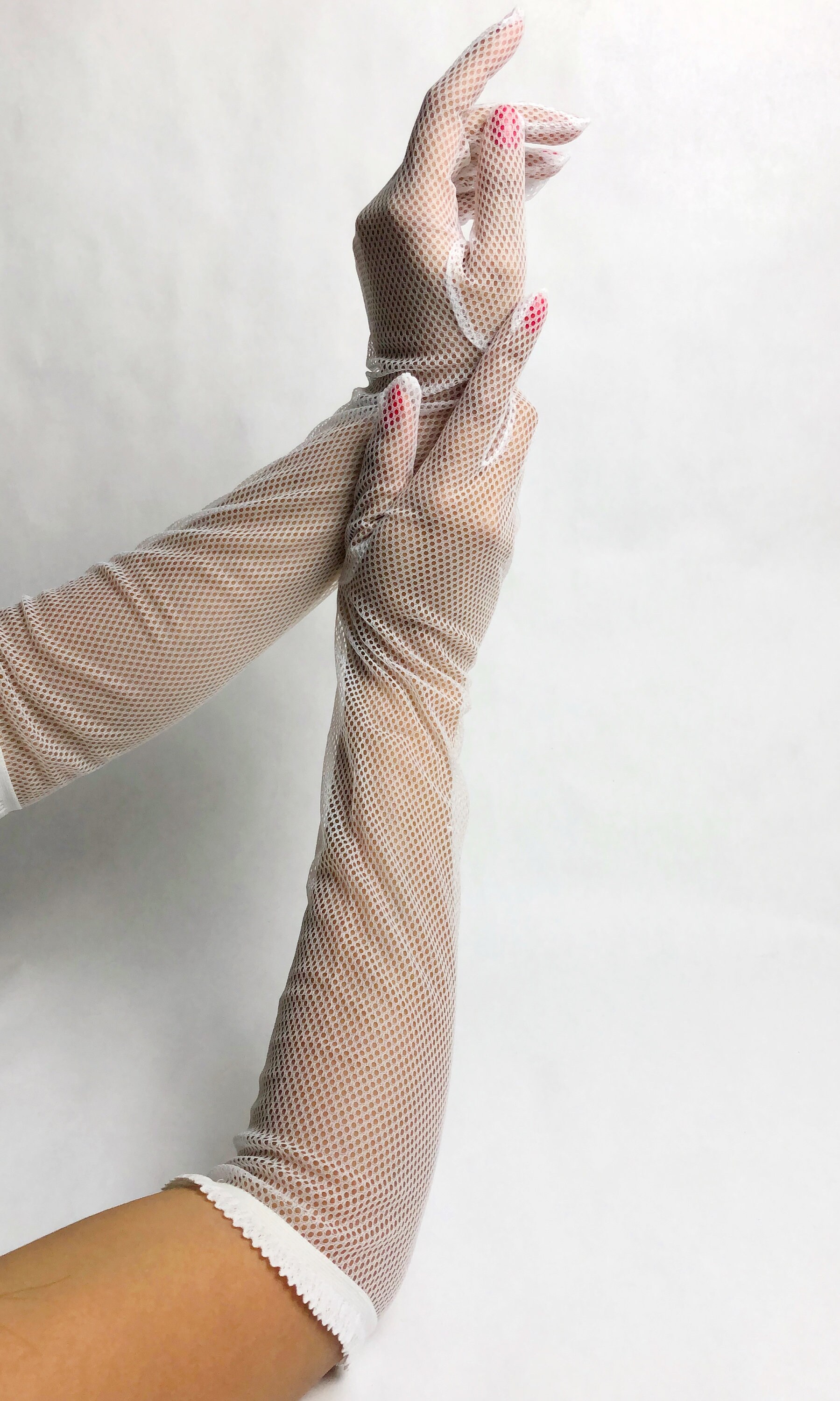 Vintage 1980s Deadstock White Mesh Net Elbow Length Gloves w/ | Etsy