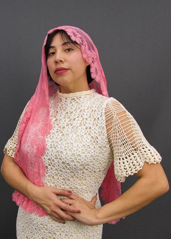 Carla Pink Mantilla, Vintage 1960's Deadstock Spanish… - Gem