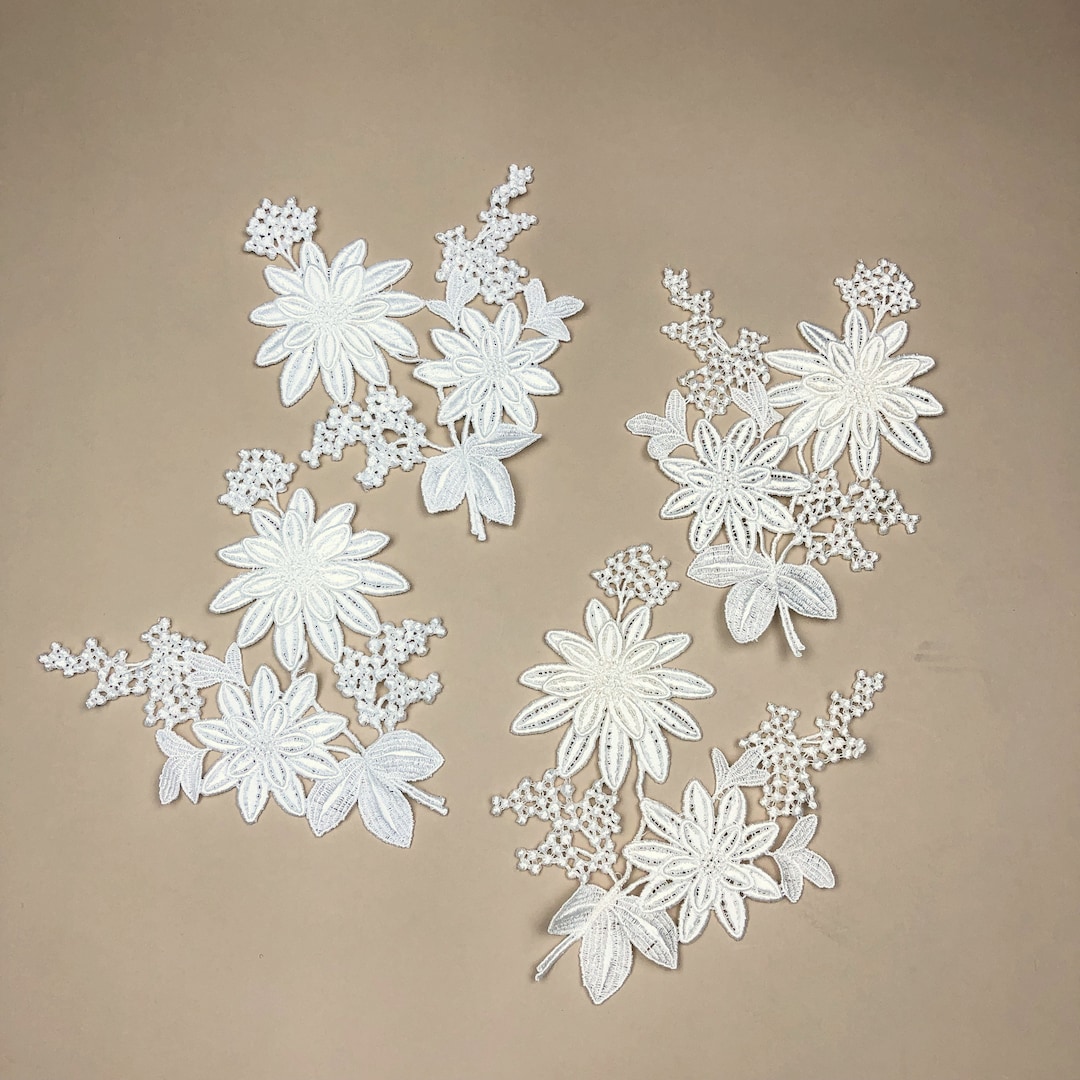 Vintage Ivory Embroidered Daisy Lace Appliqué, Comes in White or Ivory ...