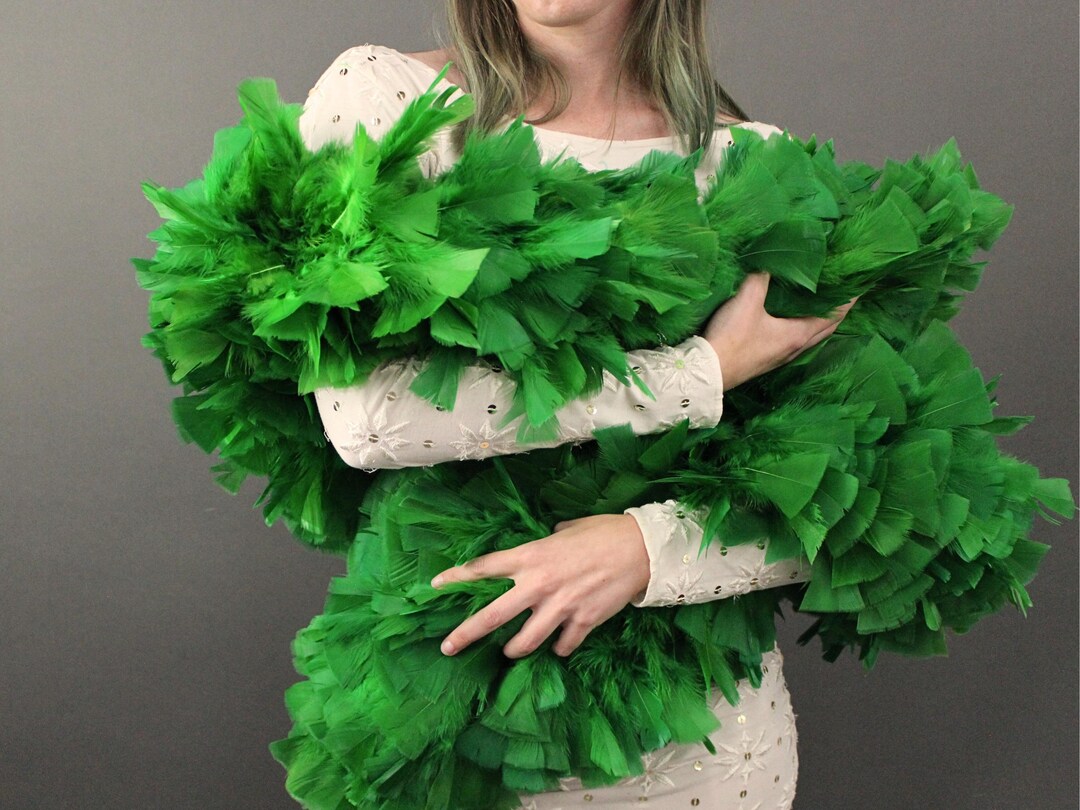 Green Turkey Feather Boa, Vintage Large Turkey Feather Boa, Deadstock ...