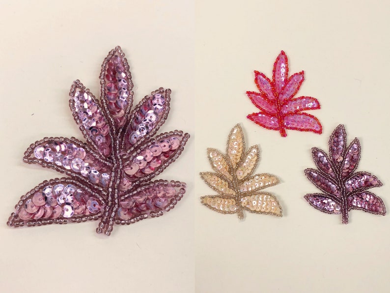 Vintage Metallic Colored Glass Beaded Outline & Sequin Leaf - Etsy