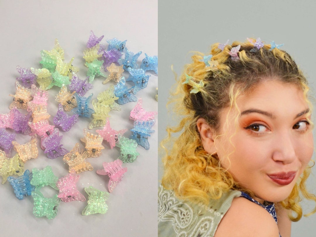 90s/y2k Rainbow Glitter Butterfly Hair Clips, Deadstock Hair Clips ...