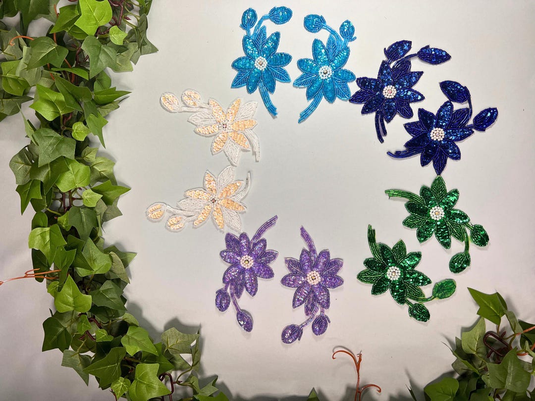 Whimsical Wildflower Appliqué, Vintage Hand Beaded Appliqué, Comes in ...