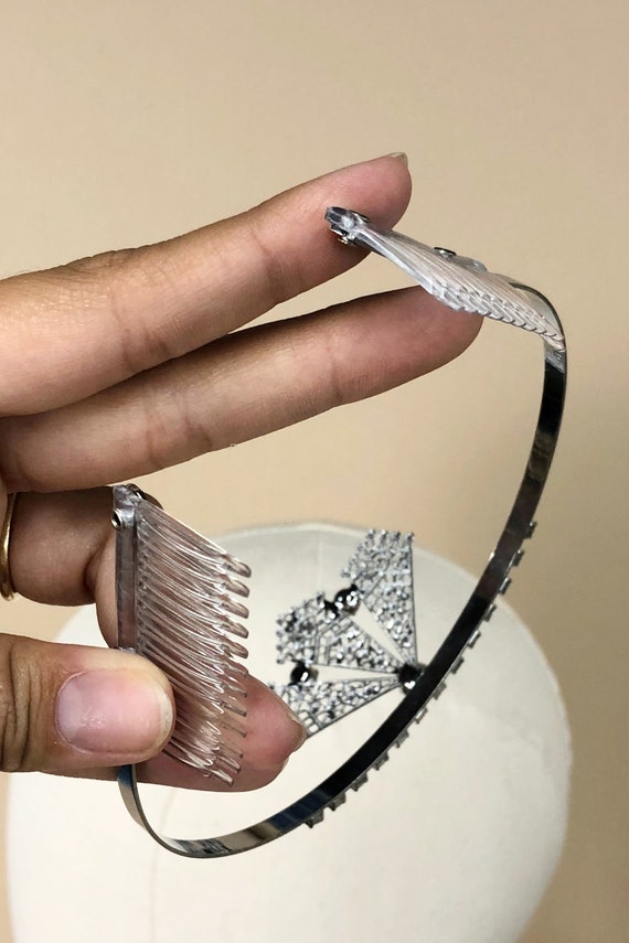 Vintage 1990s Lace Fan Design Rhinestone Tiara, Vinta… - Gem