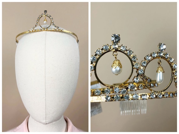 Petite Faux Pearl Gold Tiara Vintage Gold Rhinestone Tiara - Etsy