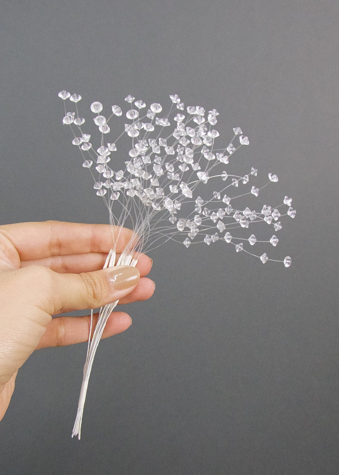 Petite Clear Beads on Wire Spray, Vintage Bridal DIY, Wedding Floral ...
