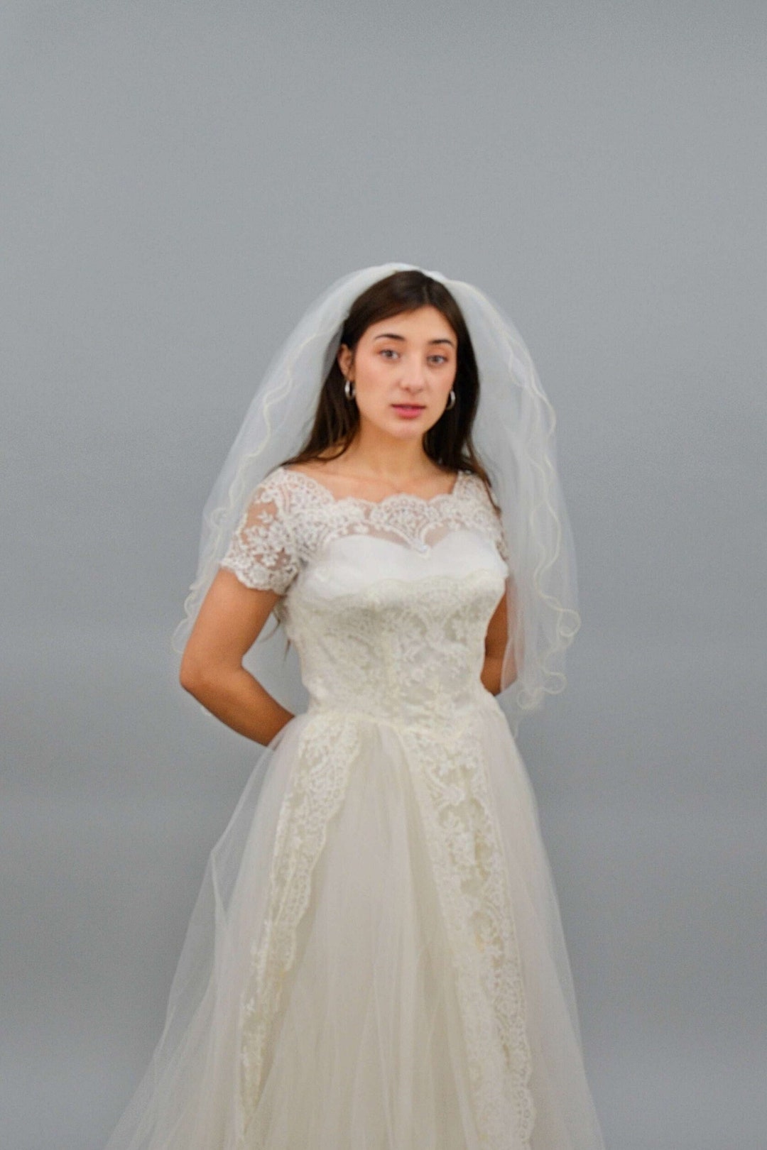 Francesca Lettuce Hem Veil, Vintage 1980's Deadstock Elbow Length Veil ...