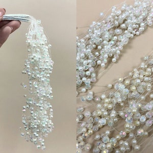 Vintage Bridal White or Ivory Pearl Sprays W/ Illusion Wire, 12 Stem ...