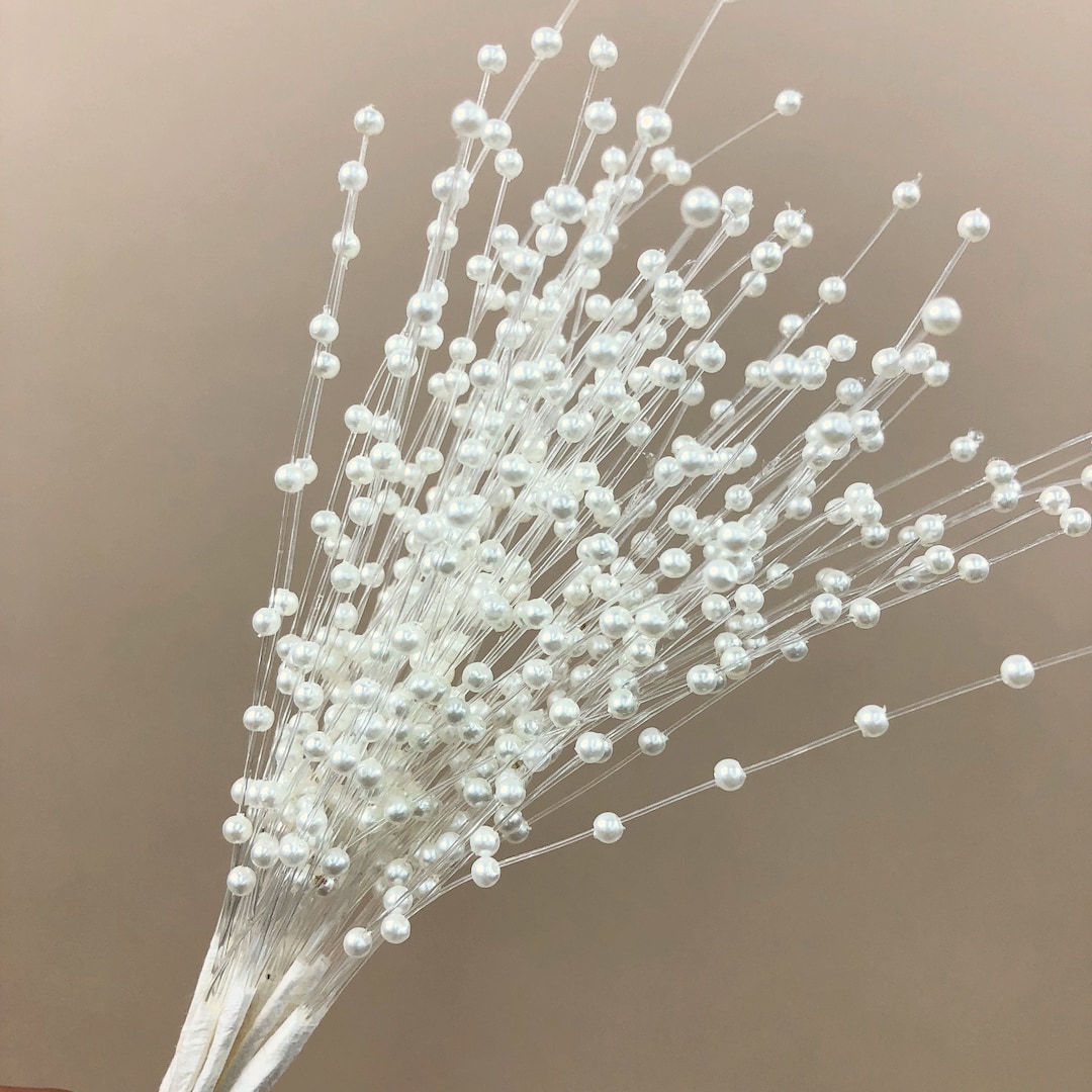 Vintage Bridal White 12 Stem Pearl Spray With Illusion Wire, Delicate ...