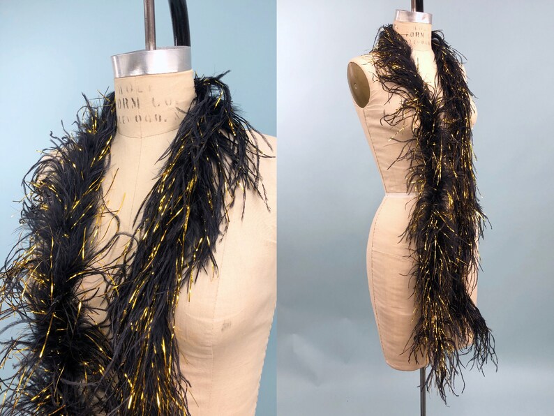 1 Ply Black Ostrich Feather Boa With Thick Gold Tinsel Prop - Etsy