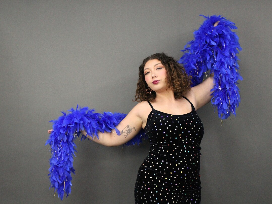 Blue Chandelle Boa With Gold Lurex, Vintage Chandelle Feather Boa ...
