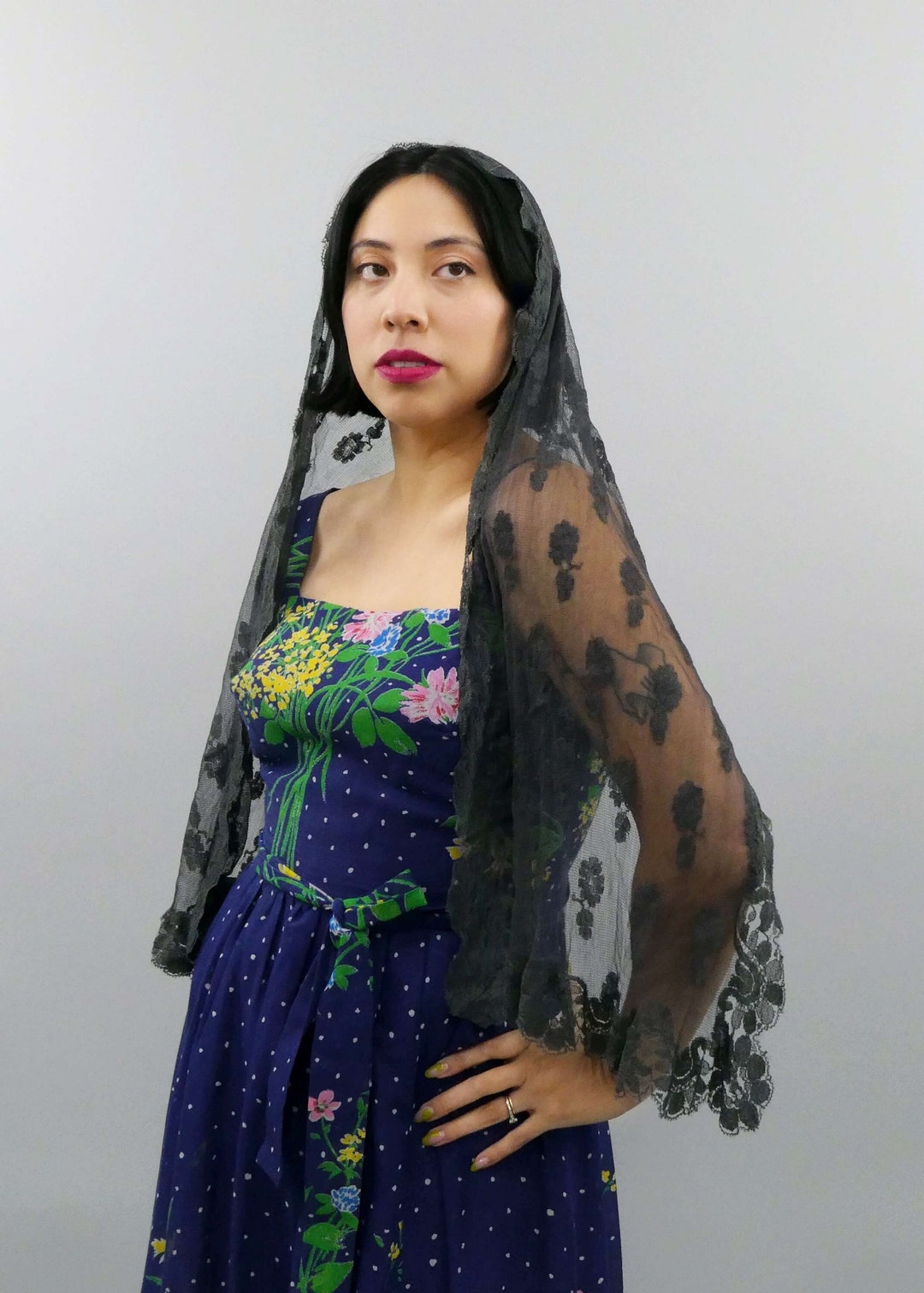 Jimena Black Mantilla, 1960's Deadstock Spanish Mantilla, Black Bridal ...