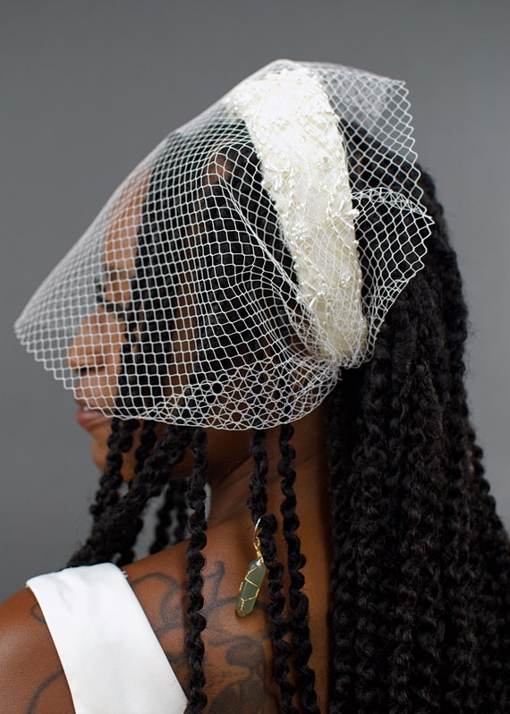Fair Lady Bridal Head Band with Netting, Vintage Dead… - Gem