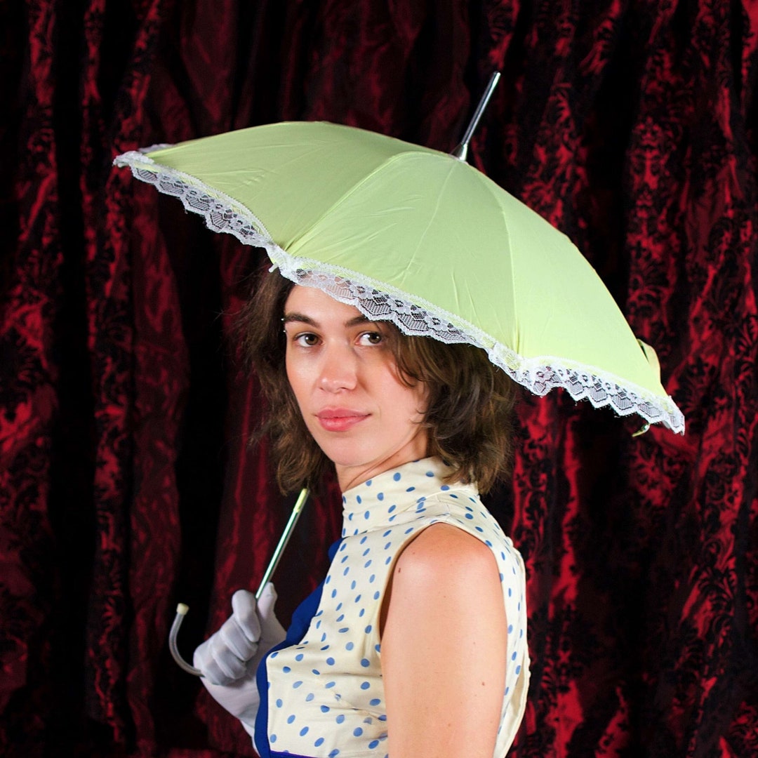 Vintage Green & White Lace Trimmed Parasol, Vintage 1970s Parasols ...