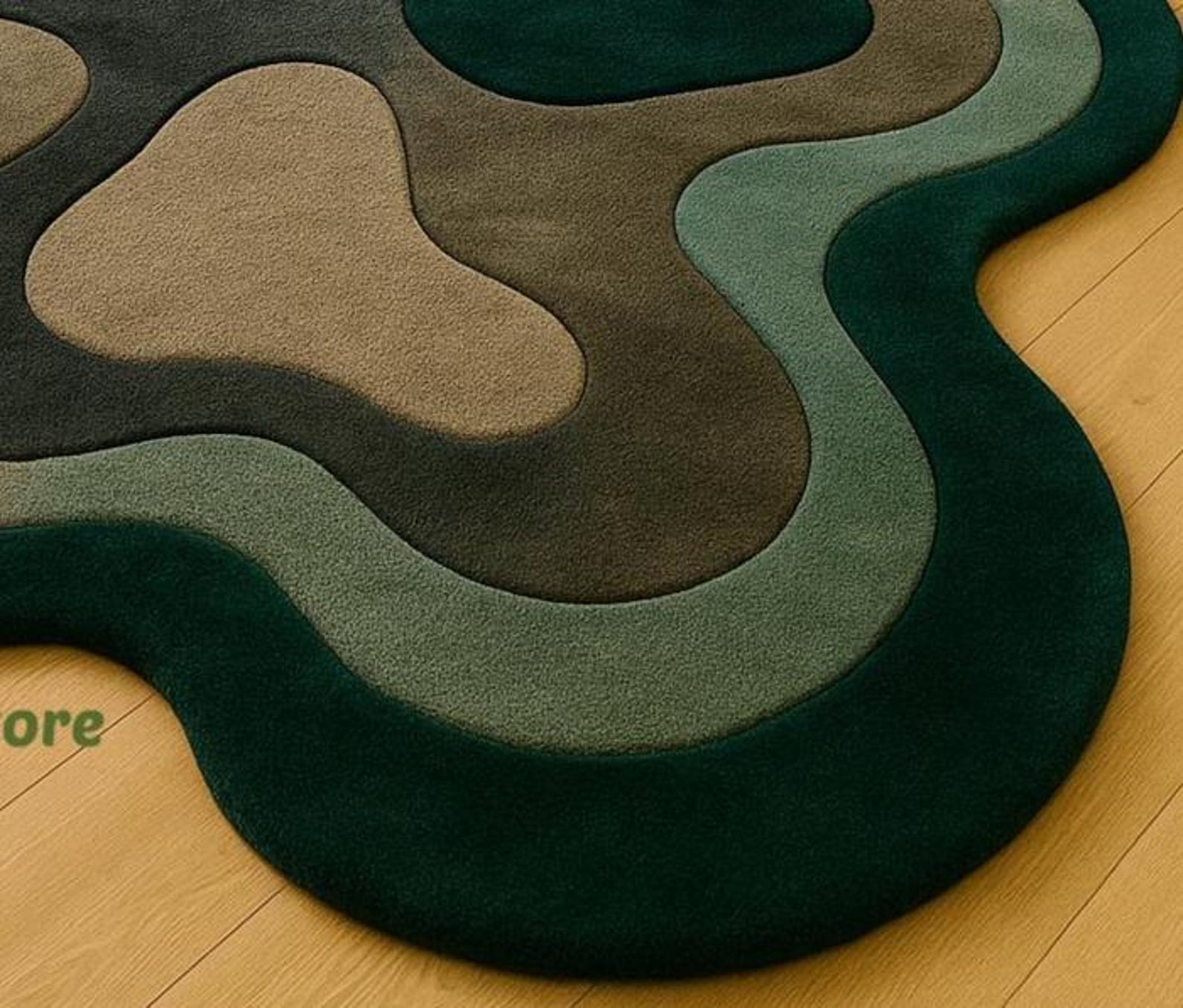 Hand Tufted Green & Brown Abstract Rug – Modern Wavy Irregular Shape ...