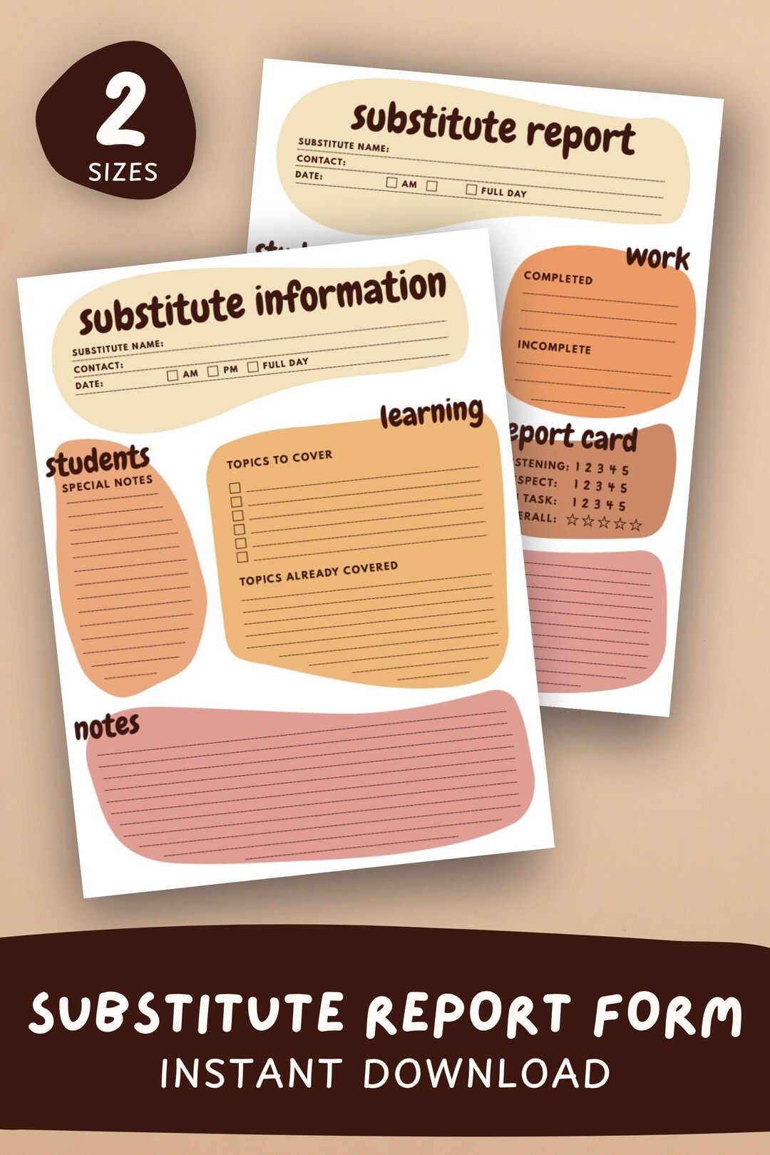 Substitute Report Form Boho Teacher Printable Instant Download ...