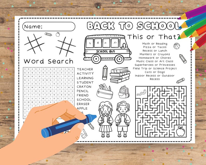 Back to School Activity Printable Classroom Placemat First Day of ...