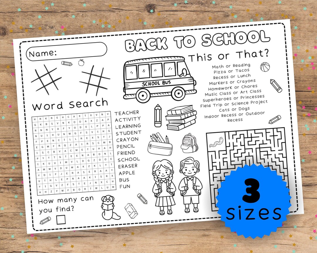 Back to School Activity Printable Classroom Placemat First Day of ...