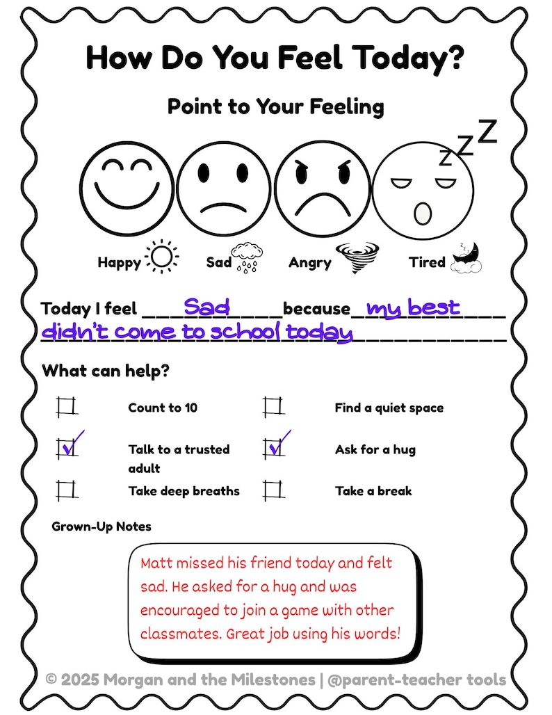 Daily Feelings Check-in Chart for Kids | Printable Emotions Tracker ...