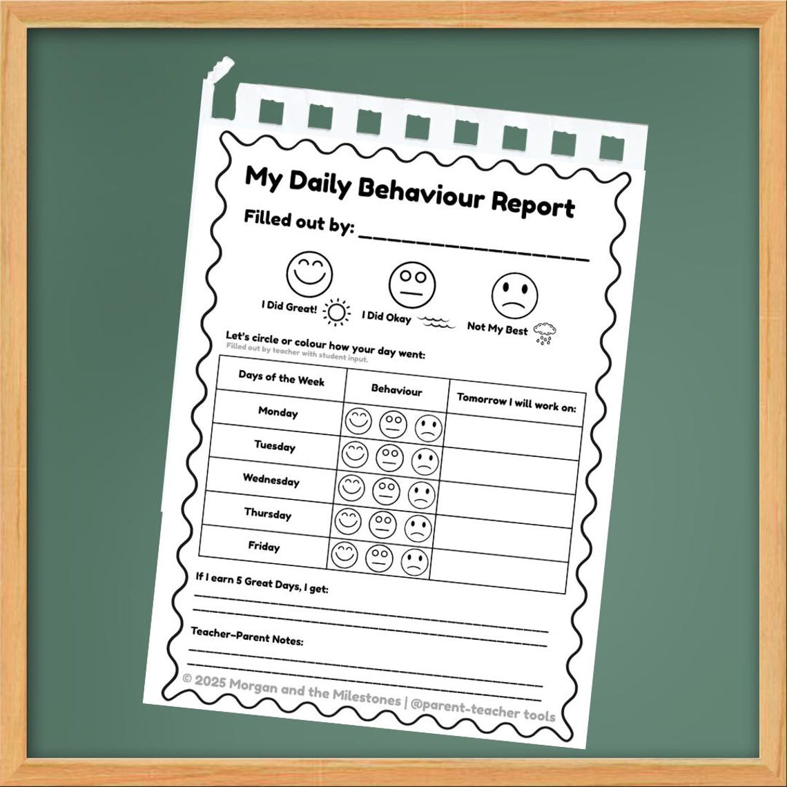 Daily Behavior Report for Kids: Classroom Tracker, Parent-teacher ...