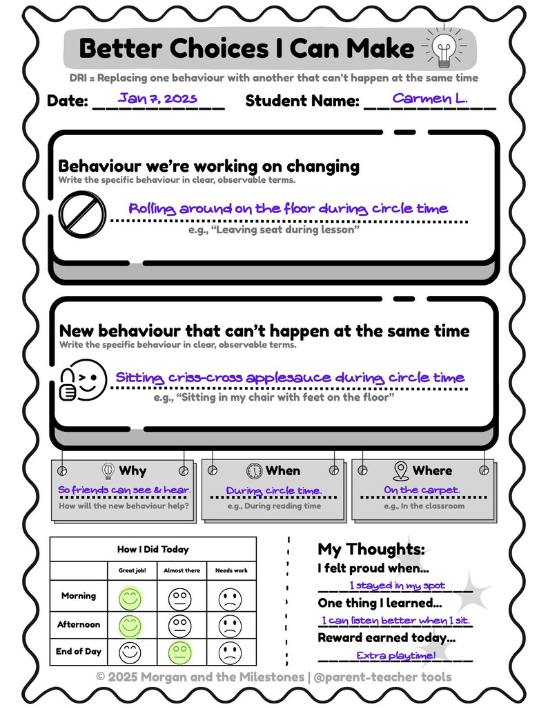 Better Choices I Can Make – DRI Worksheet | Behaviour Management ...