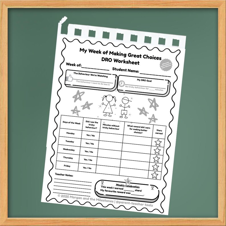 DRO Behavior Chart: ABA Therapy Worksheet, Classroom Printable (PDF ...