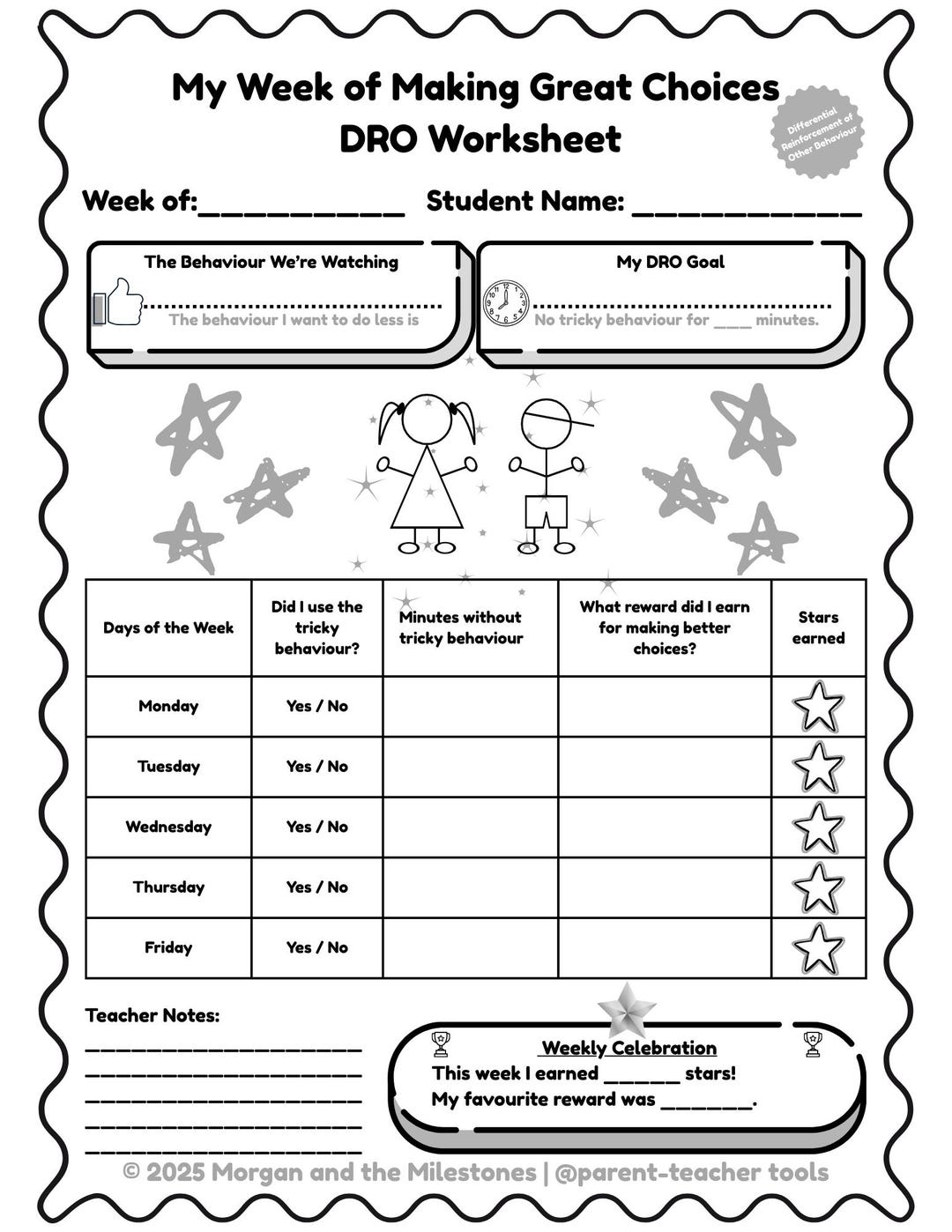 DRO Behavior Chart: ABA Therapy Worksheet, Classroom Printable (PDF ...