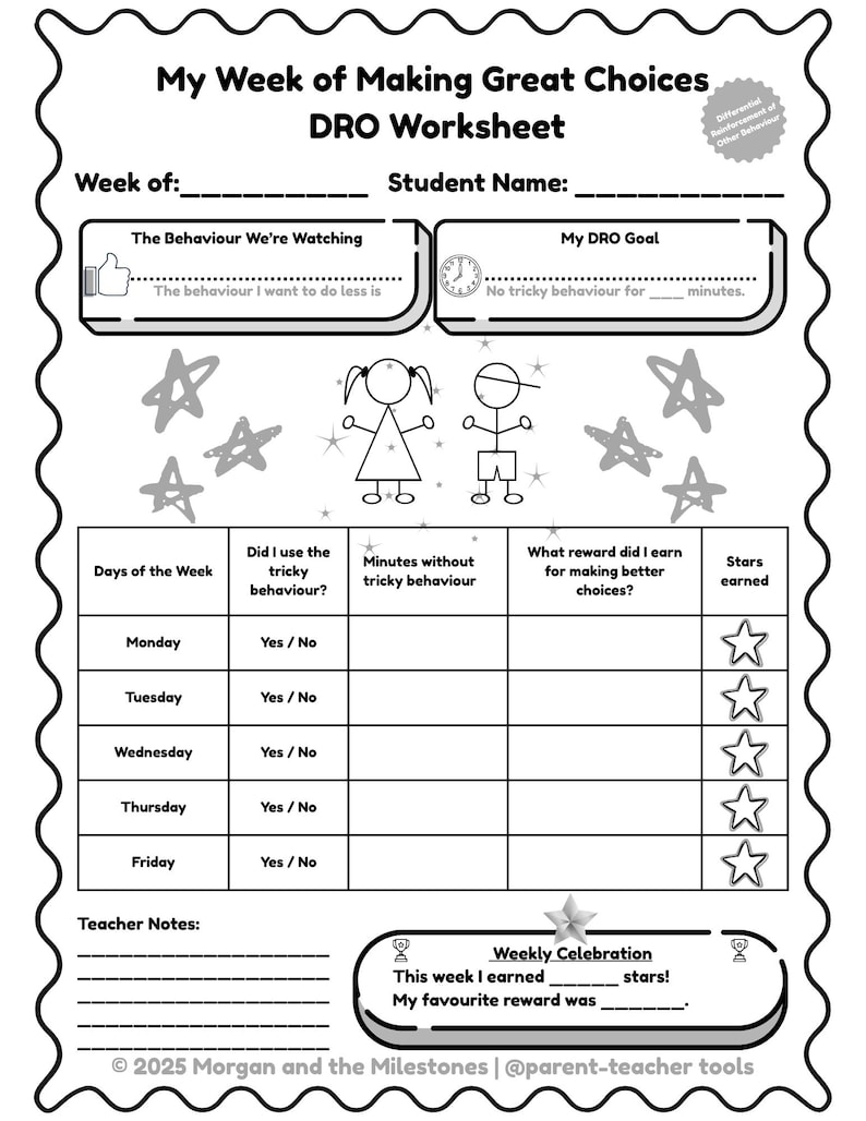DRO Behavior Chart: ABA Therapy Worksheet, Classroom Printable (PDF ...