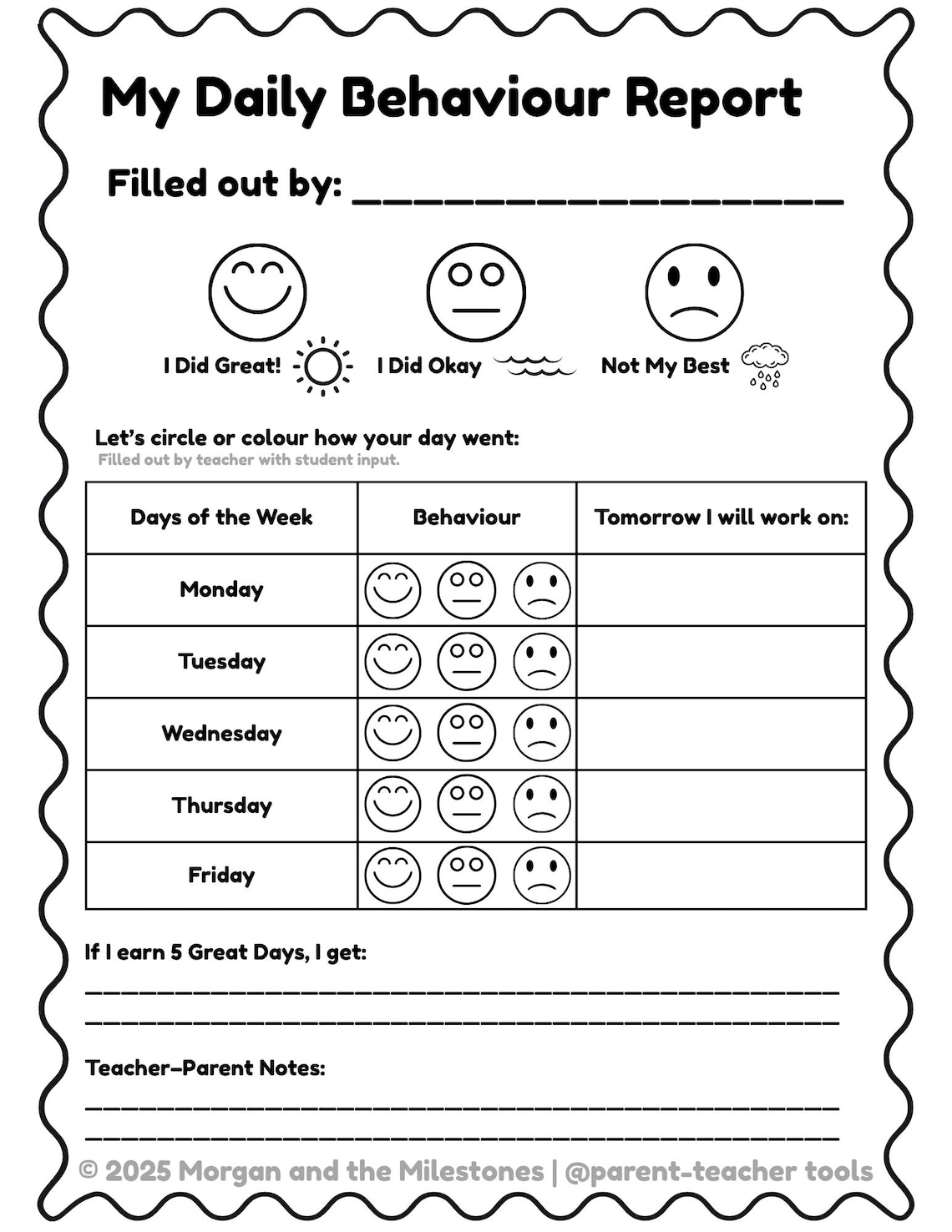 Daily Behavior Report for Kids: Classroom Tracker, Parent-teacher ...