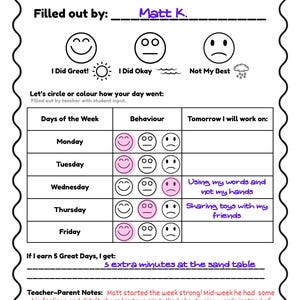 Daily Behavior Report for Kids: Classroom Tracker, Parent-teacher ...