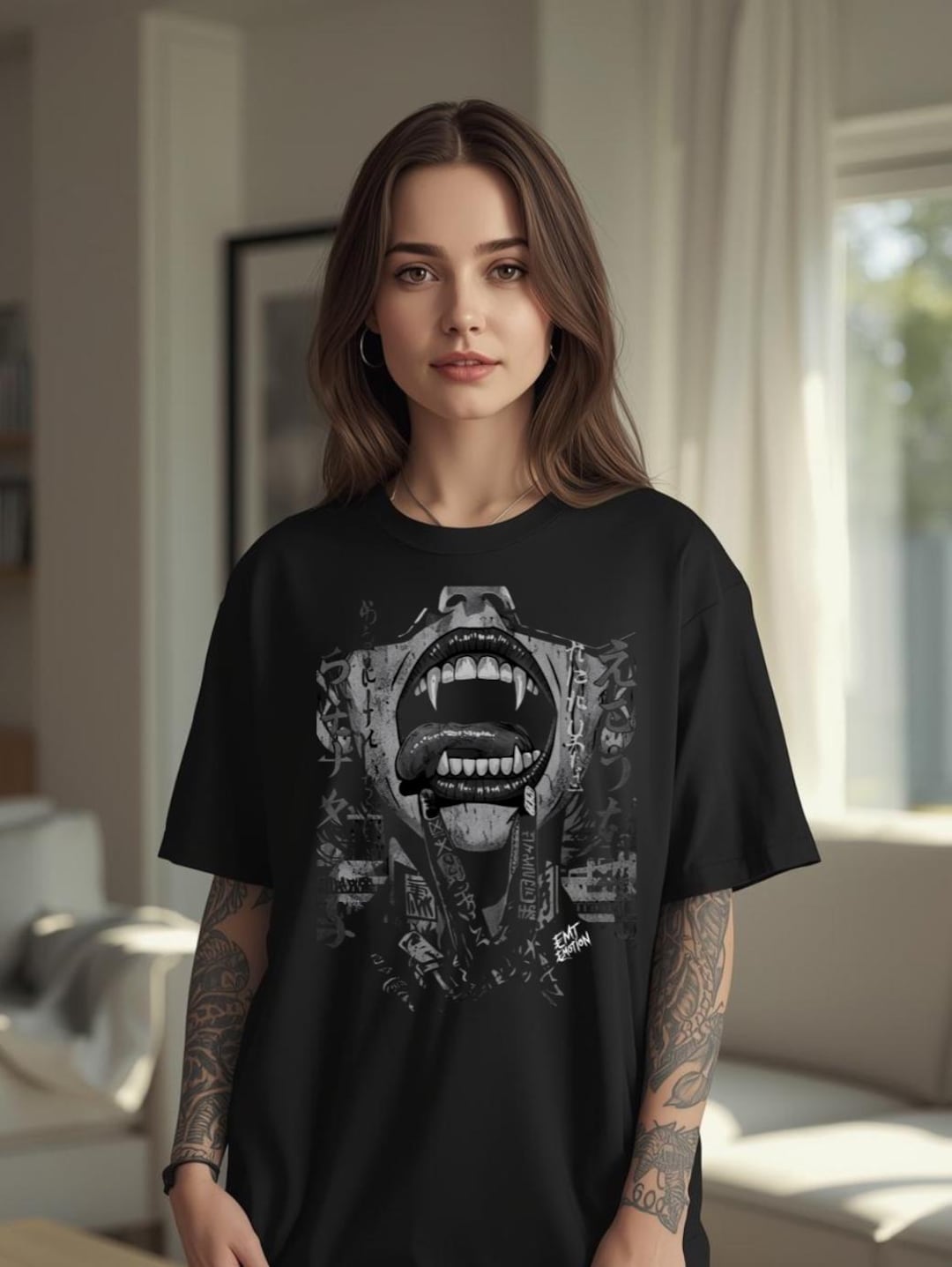 Gothic Cyberpunk Graphic Tee – Dark Vampire Aesthetic T-shirt ...