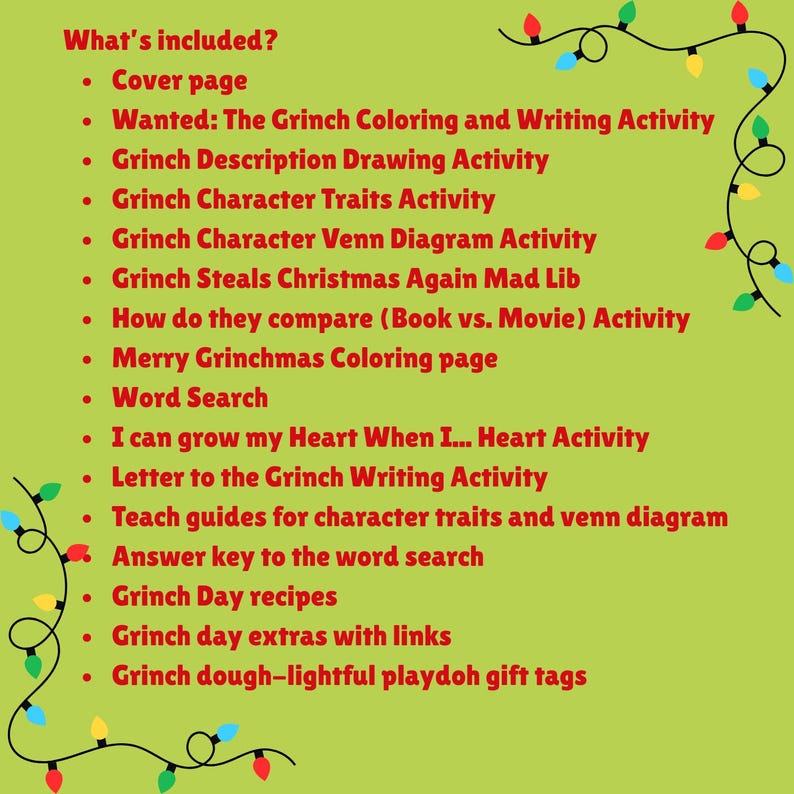 Grinch Day Activities Packet | Christmas Classroom Printables | Holiday ...