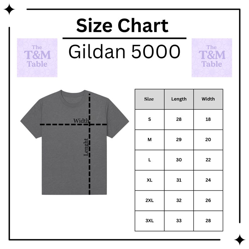 Gildan 5000 Color Chart and Size Chart | Gildan 5000 Color Chart and ...